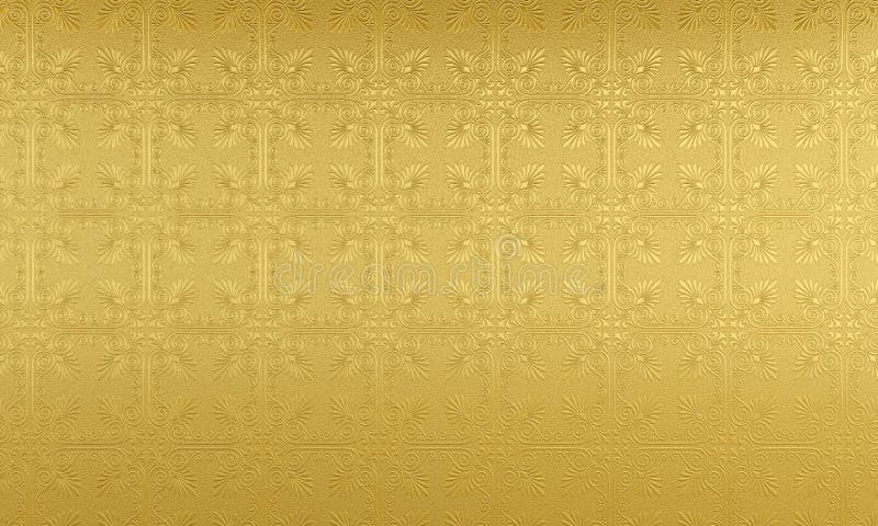 3D Render : Embossed Abstract Floral Flower Pattern Engraved on Gold ...