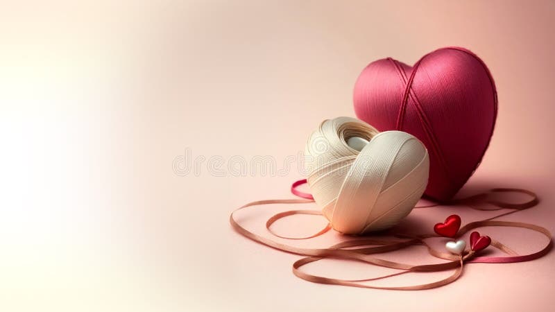 3D Render, Embroidery Ribbon or Thread Heart Shapes in Two Stock ...