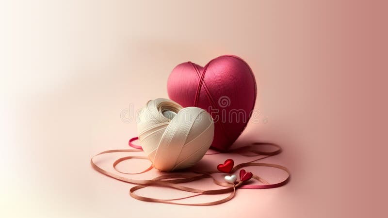 3D Render, Embroidery Ribbon or Thread Heart Shapes in Two Stock ...