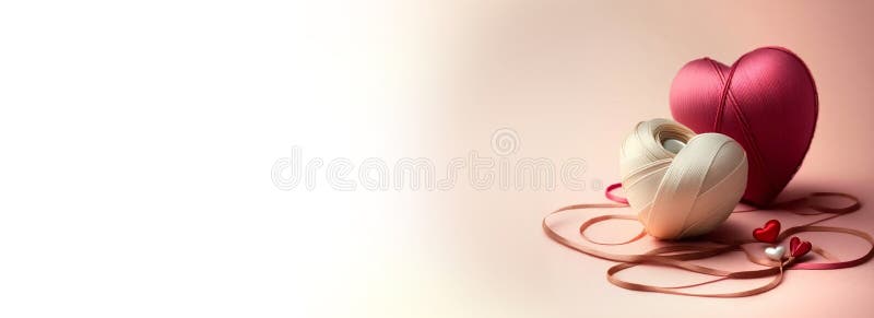3D Render, Embroidery Ribbon or Thread Heart Shapes in Two Stock ...