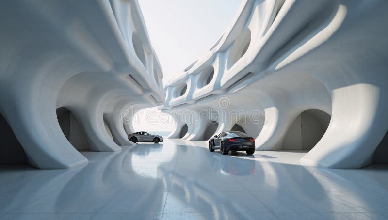 3D Render of an Empty Abstract Futuristic Space Featuring Concrete ...