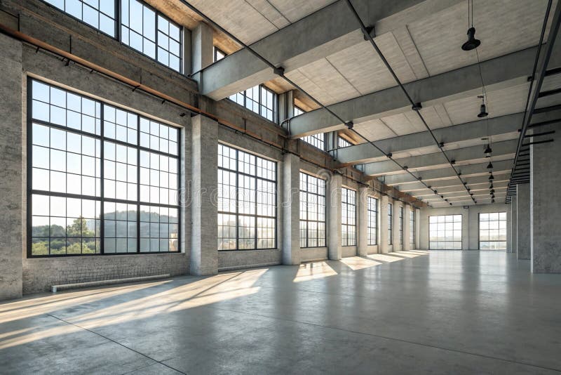 3D Render of Empty Modern Industrial Space Stock Illustration ...