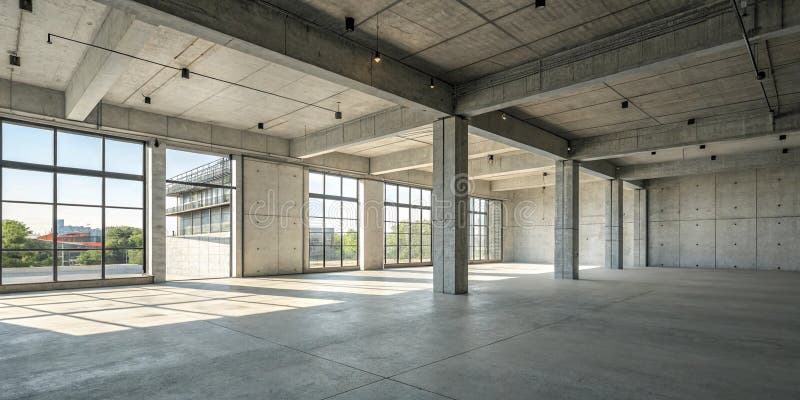 3D Render of Empty Modern Industrial Space Stock Image - Image of ...