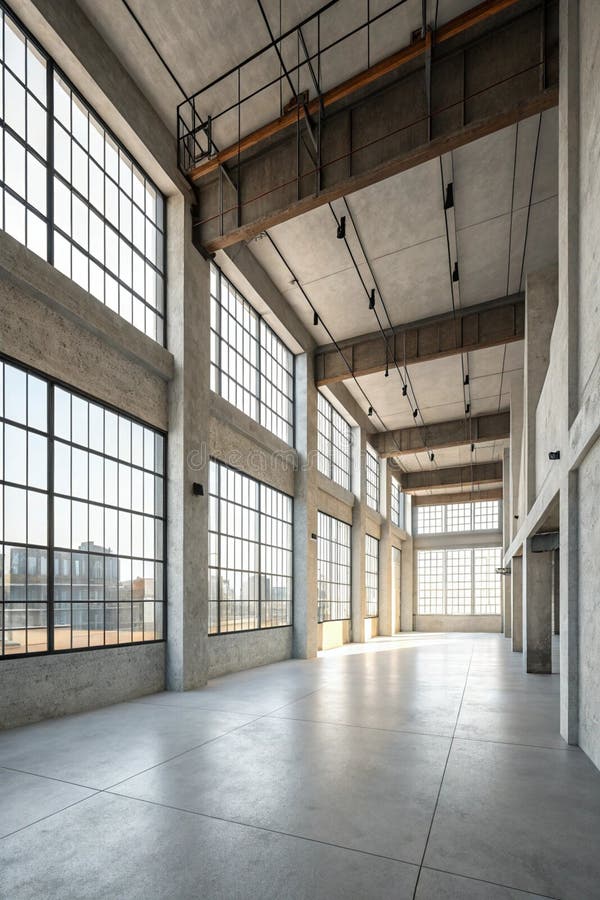 3D Render of Empty Modern Industrial Space Stock Image - Image of ...