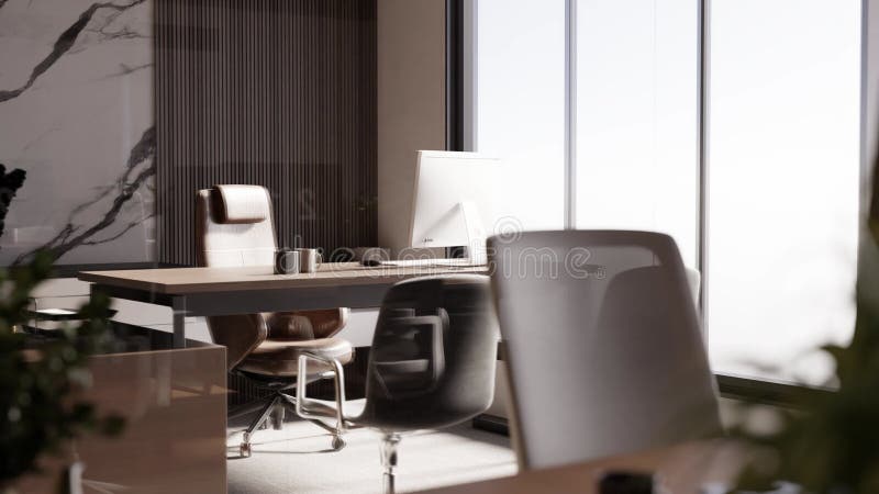 3D Render of Empty Modern Office with Computer Monitor Stock Video ...