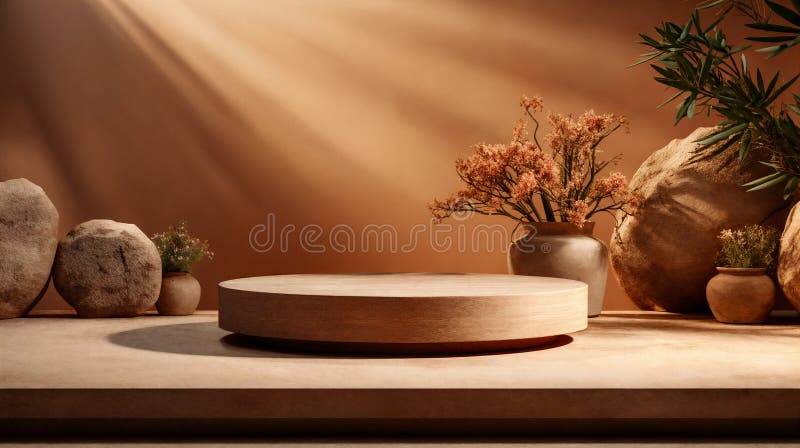 3d Render of Empty Product Display Podium with Brown Wall Background ...