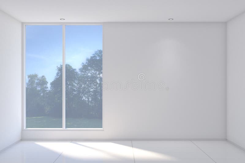 3d Render of Empty Room Side the Window, White Ceramic Tile Floor and ...