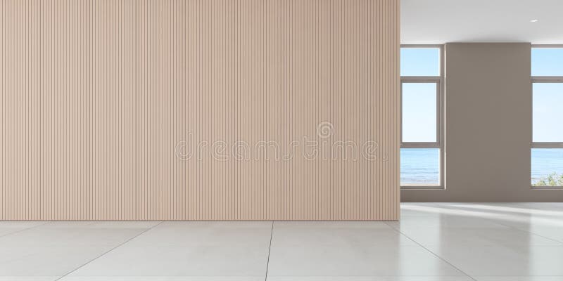 3d Render of Empty Room with Tile Floor and Large Plain Stripped Wall ...