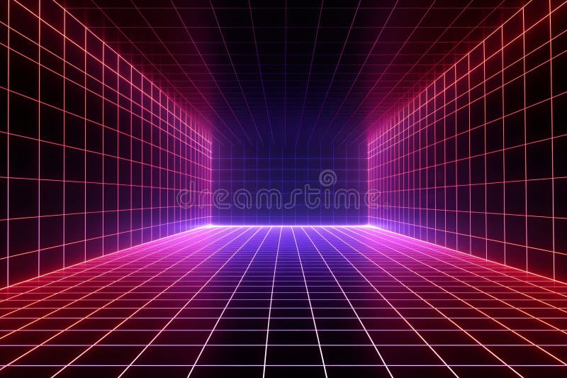 3d Render, Empty Virtual Room, Glowing with Violet Red 3d Render, Empty ...
