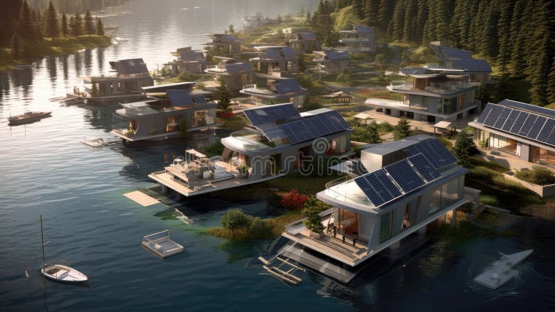 3D Render Energyefficient Floating City with Sustainable Living ...