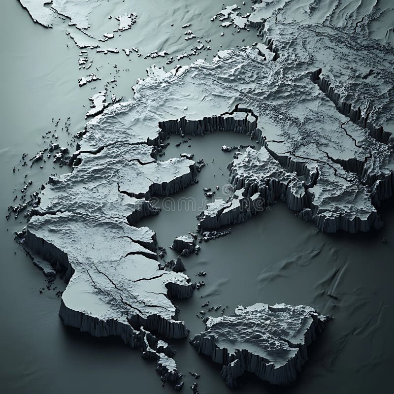 3D Render of European Continent with Elevated Geographical Terrain ...