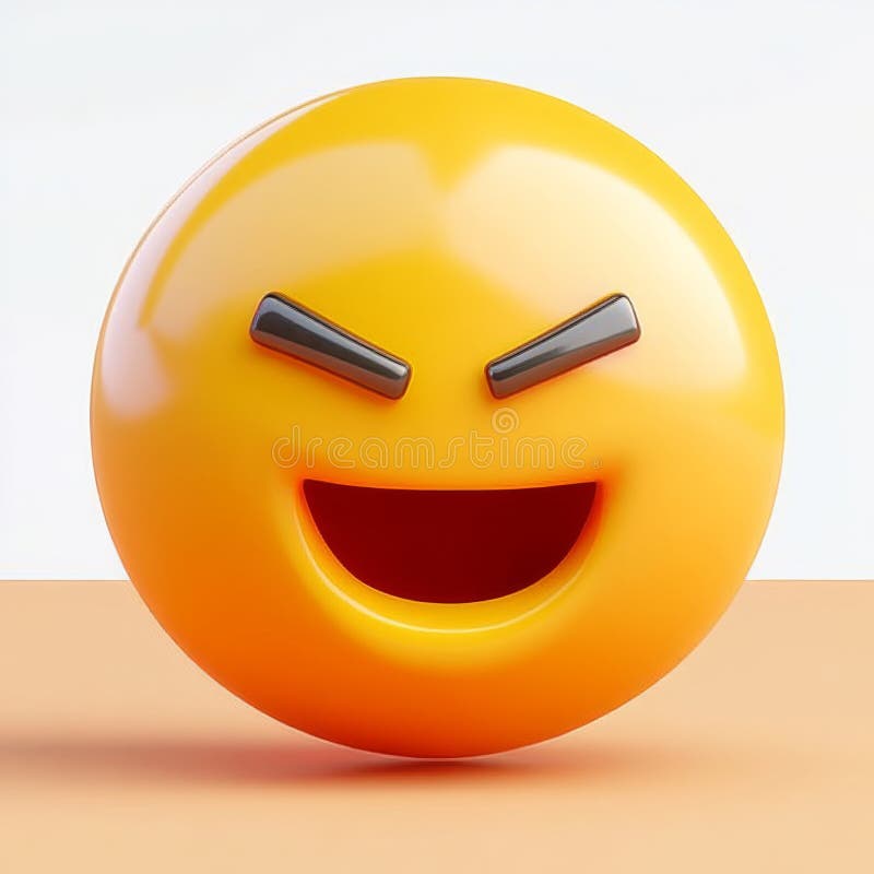 3D Render Evil Laugh Emoticon, Yellow Sphere, Mischievous, 3D Modeling ...