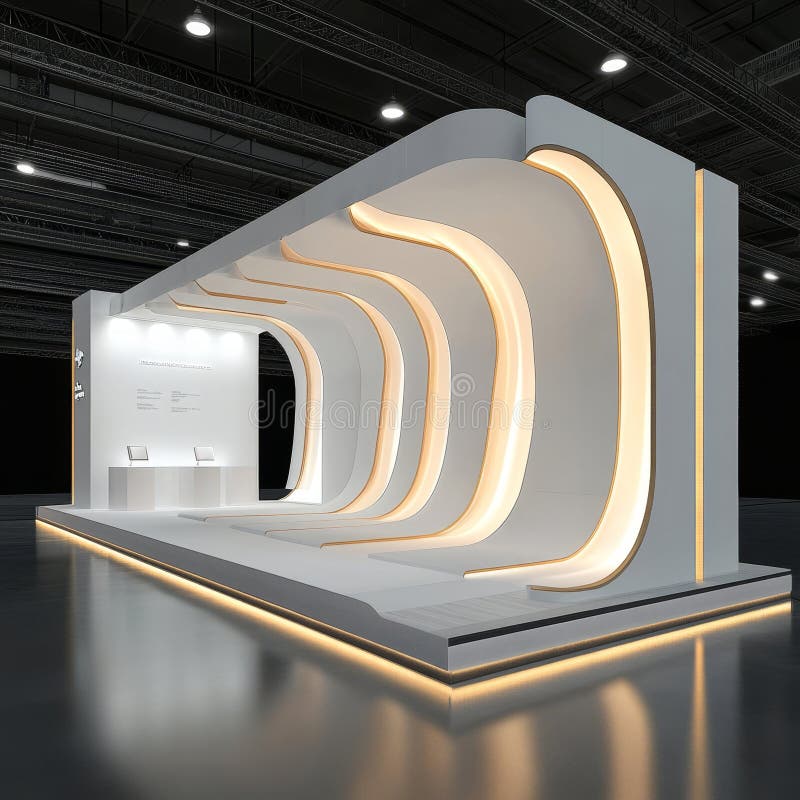 3d Render of Exhibition Stand in Exhibition Hall with Lights and ...