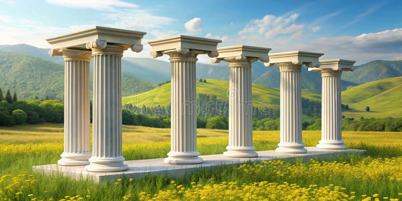 Exhibition Stand, Podium in the Form of Classic Greek Ionic Pillars ...