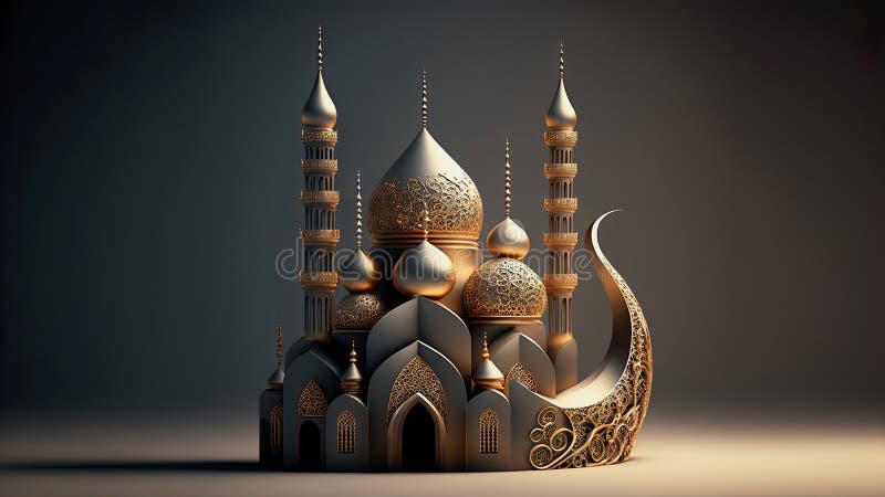 3D Render of Exquisite Mosque on Dark Background. Islamic Religious ...