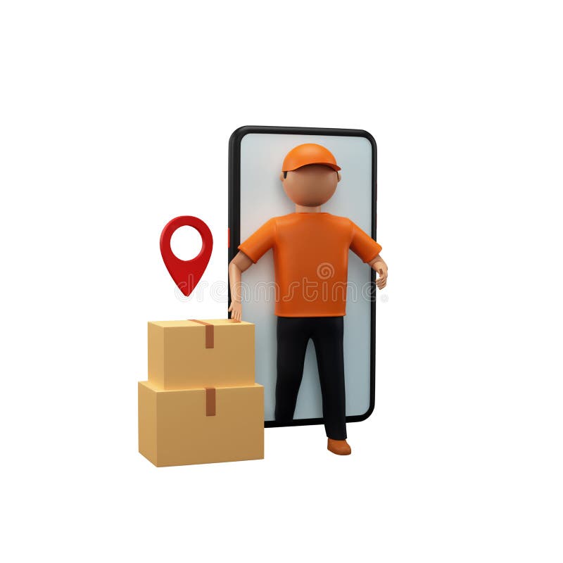 3D Render of Faceless Delivery Boy Standing with Courier Boxes ...