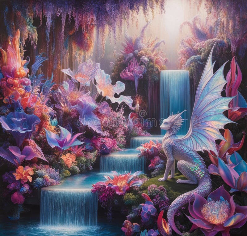 3d Render of Fairy Tale Scene with Fantasy Dragon and Waterfall. Stock ...