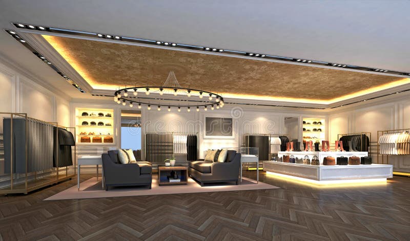 3d render of fashion shop stock illustration. Illustration of empty ...