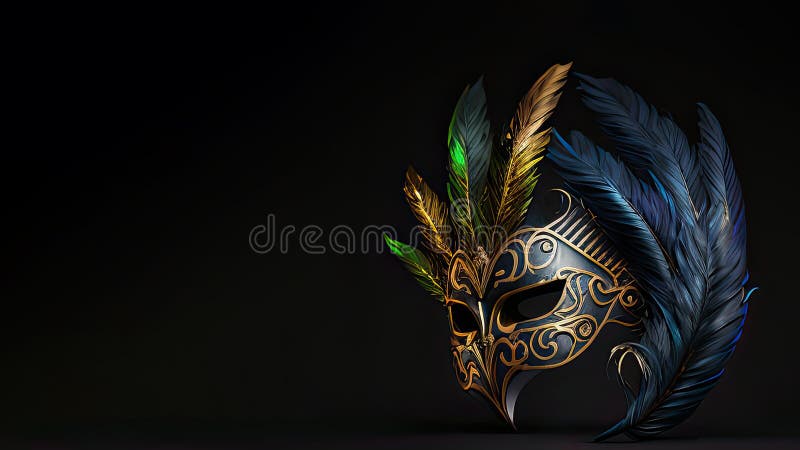 3D Render of Feathered Masquerade Mask on Black Stock Illustration ...
