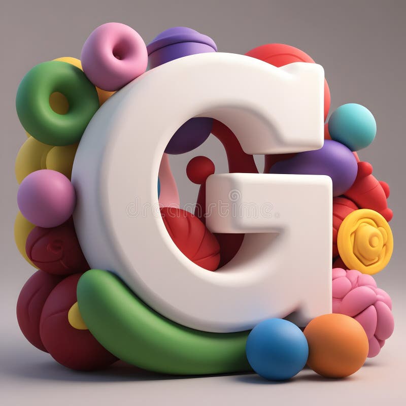 3D Render of Letter G Surrounded by Playful Objects in Soft CGI Clay ...