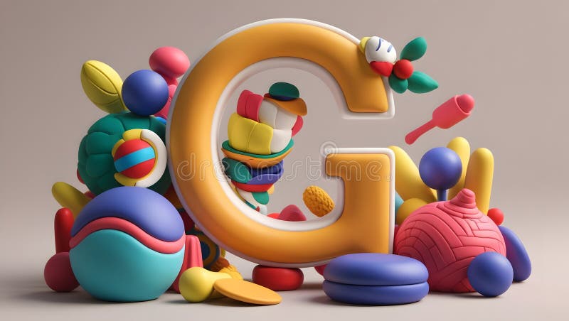 3D Render of Letter G Surrounded by Playful Objects in Soft CGI Clay ...