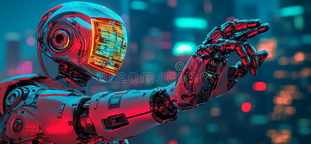 A 3D Render Featuring a Robot Pushing a Virtual Button Represents the ...