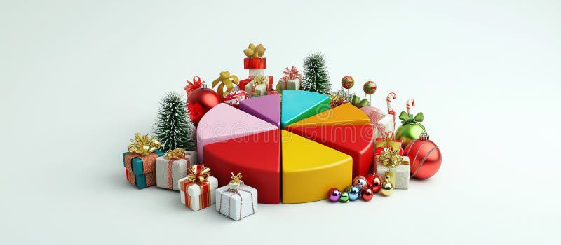 3D Render of Festive Pie Chart Made of Holiday Elements on Minimalistic ...