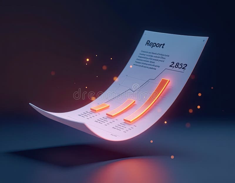 3D Render of Financial Report with Glowing Bar Graph Showing Growth ...