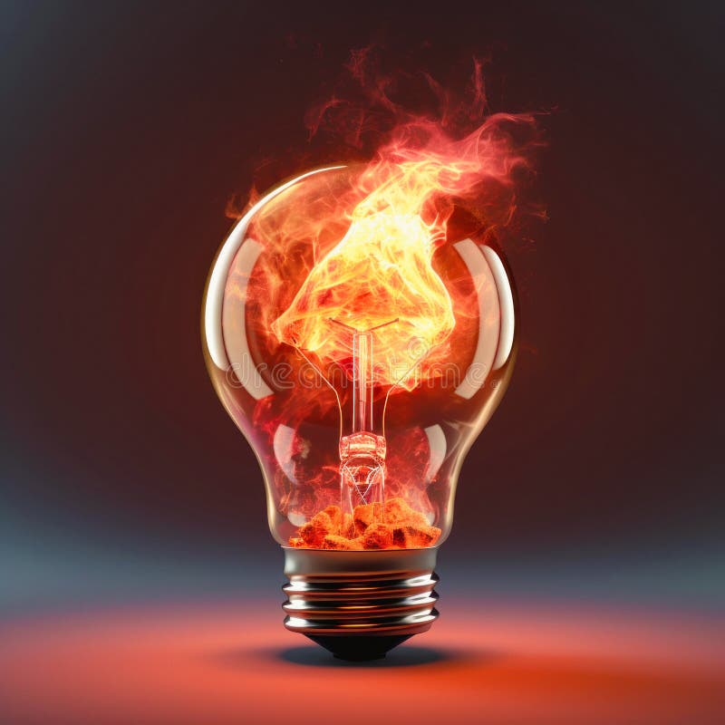 3d Render Fire Light Bulb and Jigsaw Puzzle Concept . Stock ...