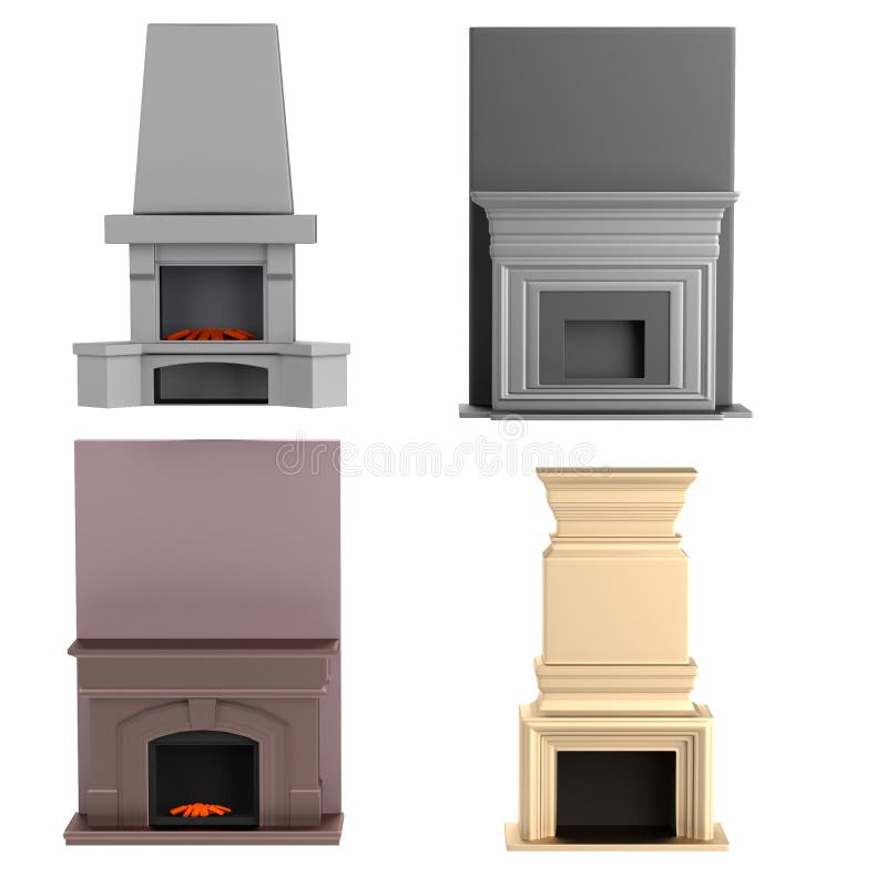 3d render of fireplaces stock illustration. Illustration of fireplace ...