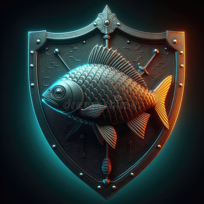 3d Render of Fish on Shield Logo Design Stock Illustration ...