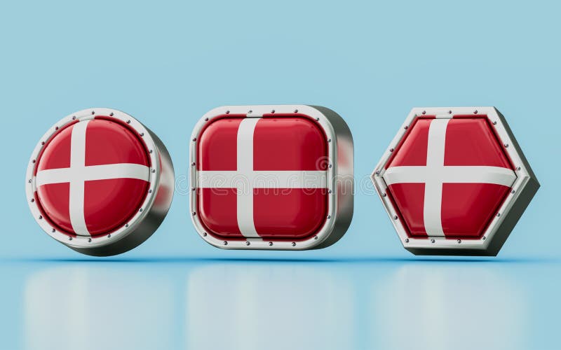 3d Render Flag Signs of Denmark in Three Different Shape Stock ...