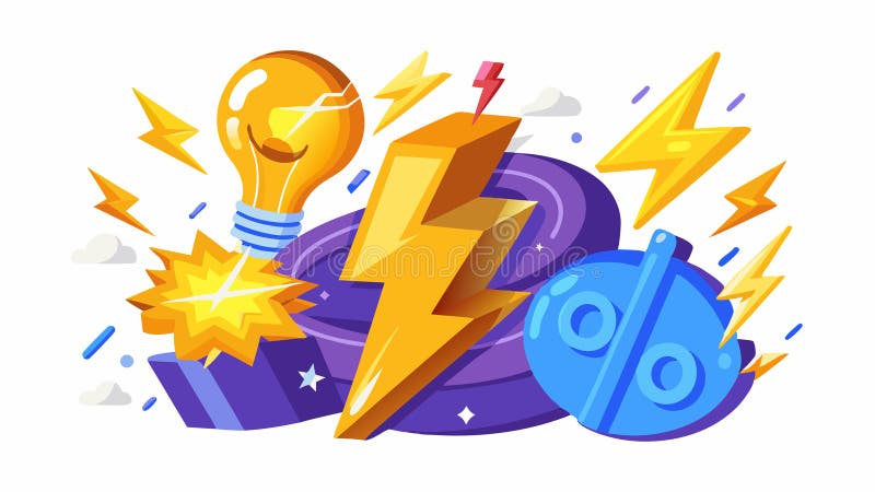 3D Render Flash, Lightning, Sale Yellow Thunder Bolt Storm Charges ...