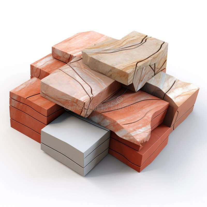 3d Render Flat Stone Blocks in Light Red and Brown Style Stock ...