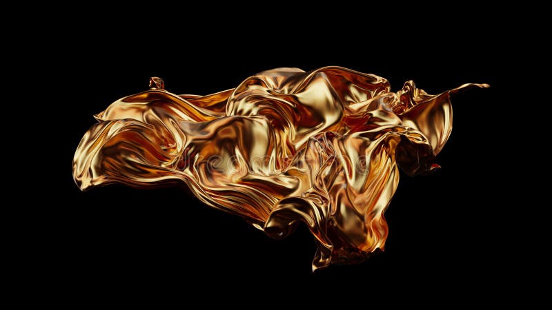 3d Render Floating Golden Silk Curls Against a Black Background Stock ...