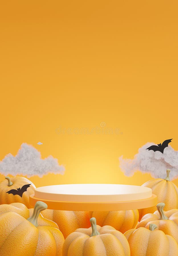 Floating Group Pumpkin with Halloween Concept,clouds,bat on Orange ...