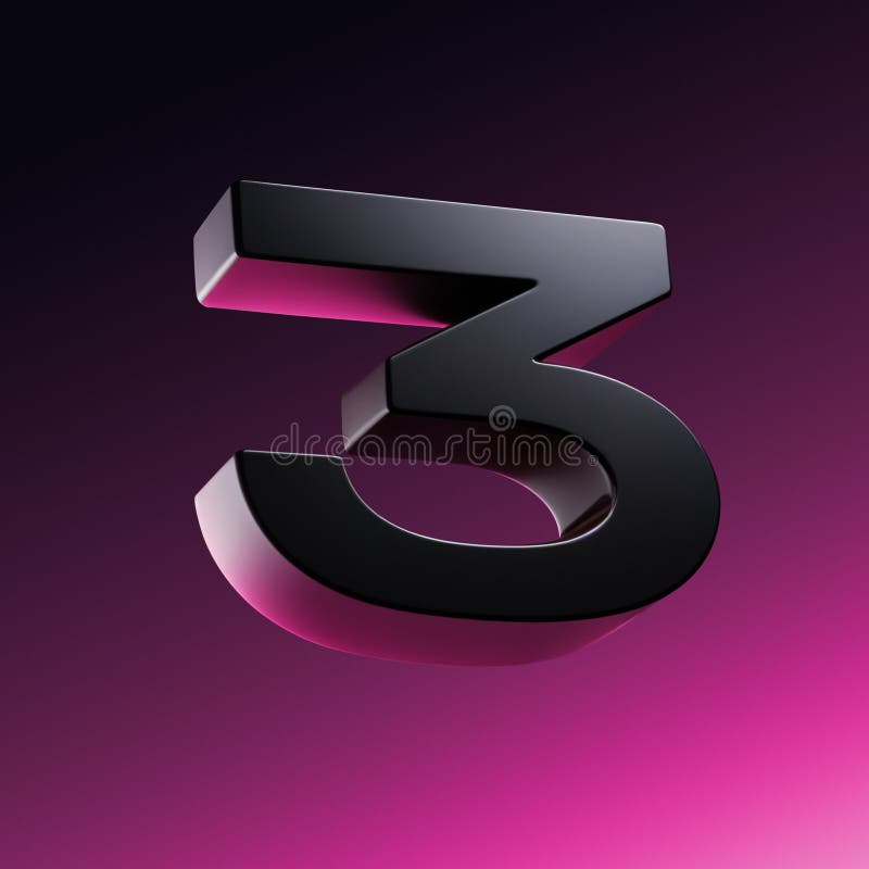 3d Render of Floating Number Three Sign Icon with Glossy Surface on ...
