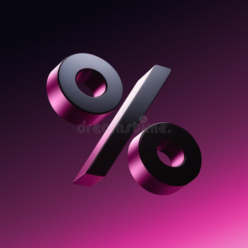 3d Render of Floating Percentage Sign Icon with Glossy Surface on Pink ...