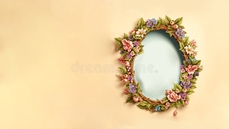 3D Render of Floral Oval Frame Against Pastel Orange Background and ...