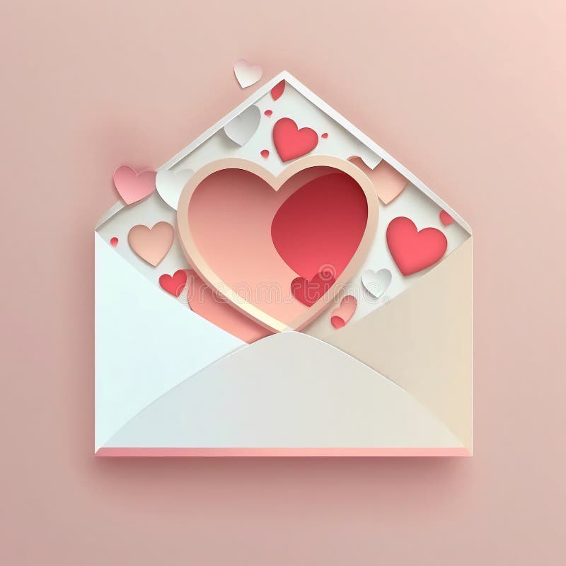 3D Render of Flying Paper Hearts from Envelope in Pastel Stock ...