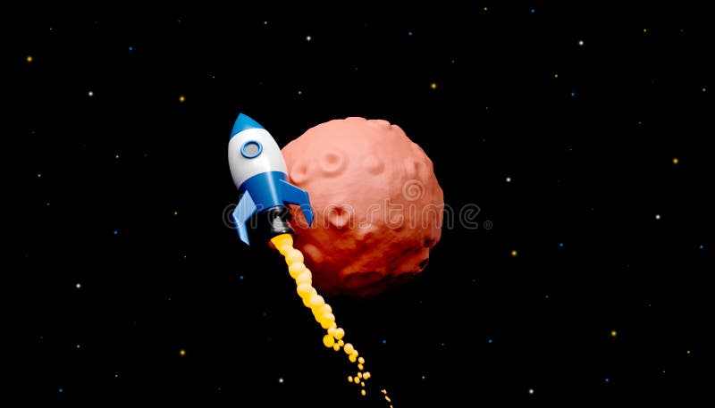 3d Render of Flying Rocket Around the Planet.Digital Image Illustration ...