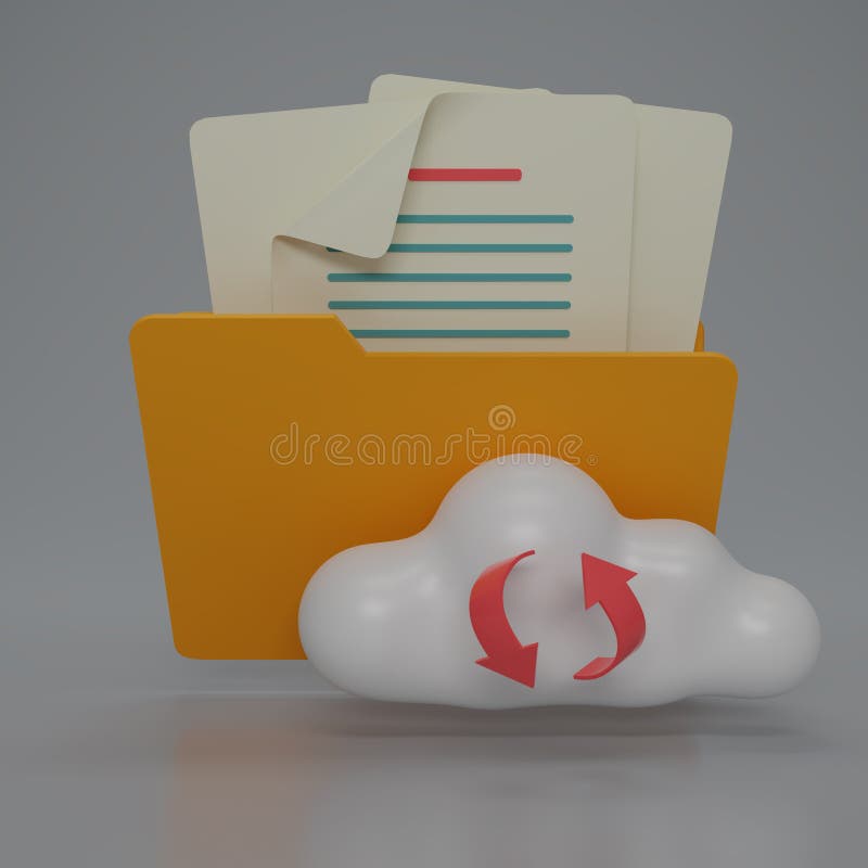 3D Render Folder Text Document with Cloud Storage Icon Isolate on Gray Background. Folder ...