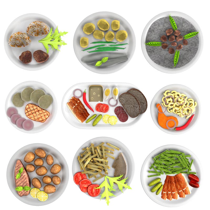 3d render of food set stock illustration. Illustration of fries - 38778383