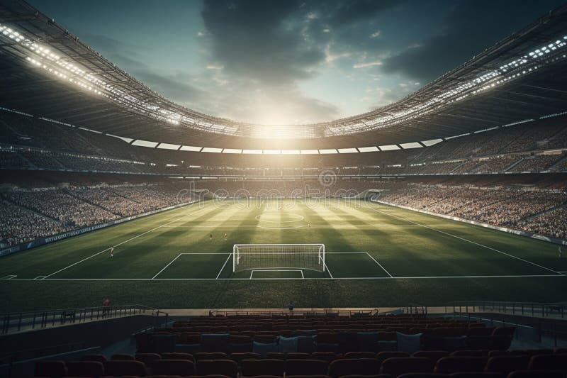 3D Render of a Football Stadium in the Evening with Spotlights ...