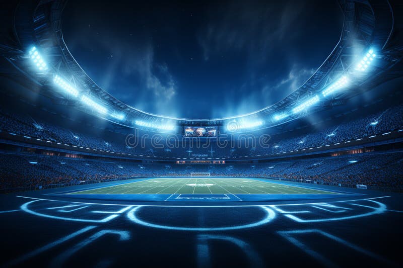 3D Render of a Football Stadium in the Night with Lights and Flares ...