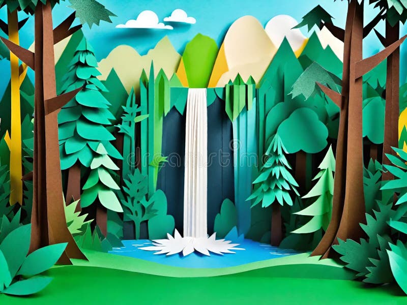 3d Render of Forest with Paper Craft Style Stock Illustration ...