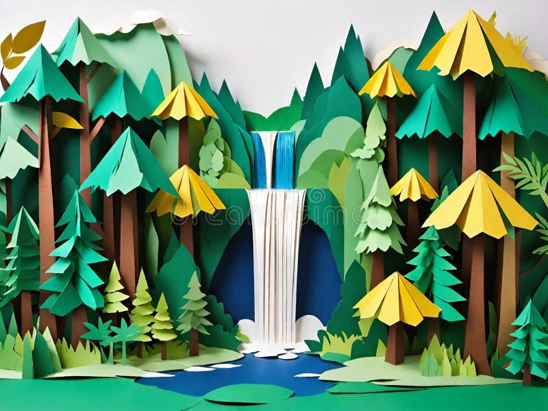 3d Render of Forest with Paper Craft Style Stock Illustration ...