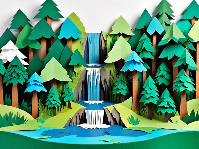 3d Render of Forest with Paper Craft Style Stock Illustration ...