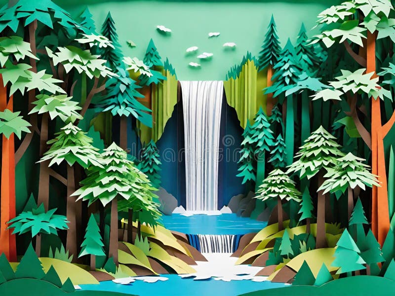 3d Render of Forest with Paper Craft Style Stock Illustration ...