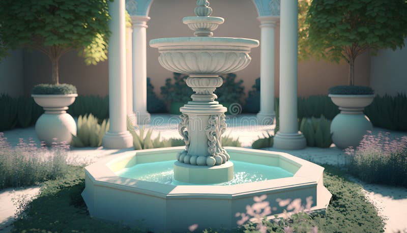 3d Render of a Fountain in a Garden with a Beautiful Design Stock ...